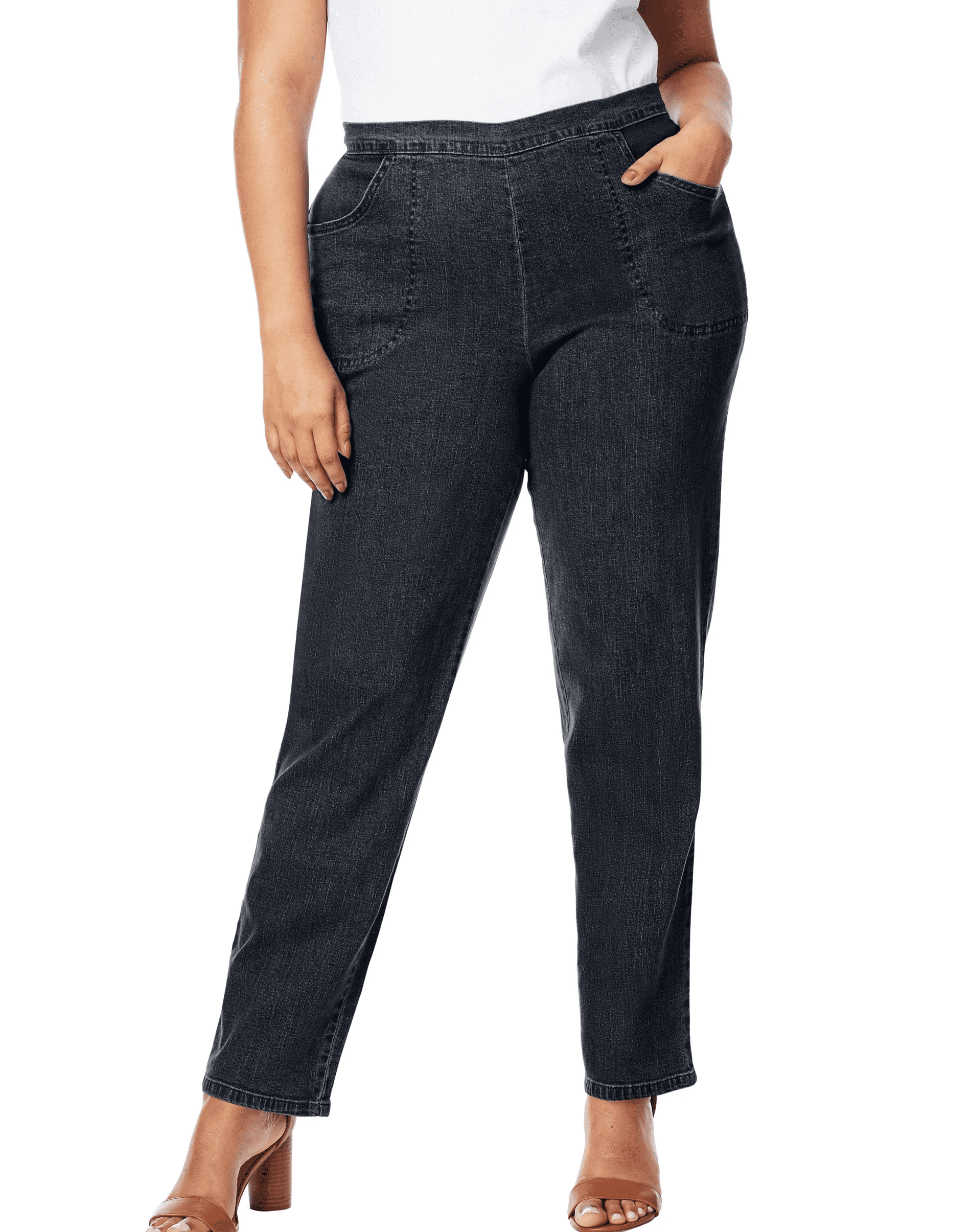 JustMySize Womens 2-Pocket Flat-Front Jeans Super Dark Denim 5X ...