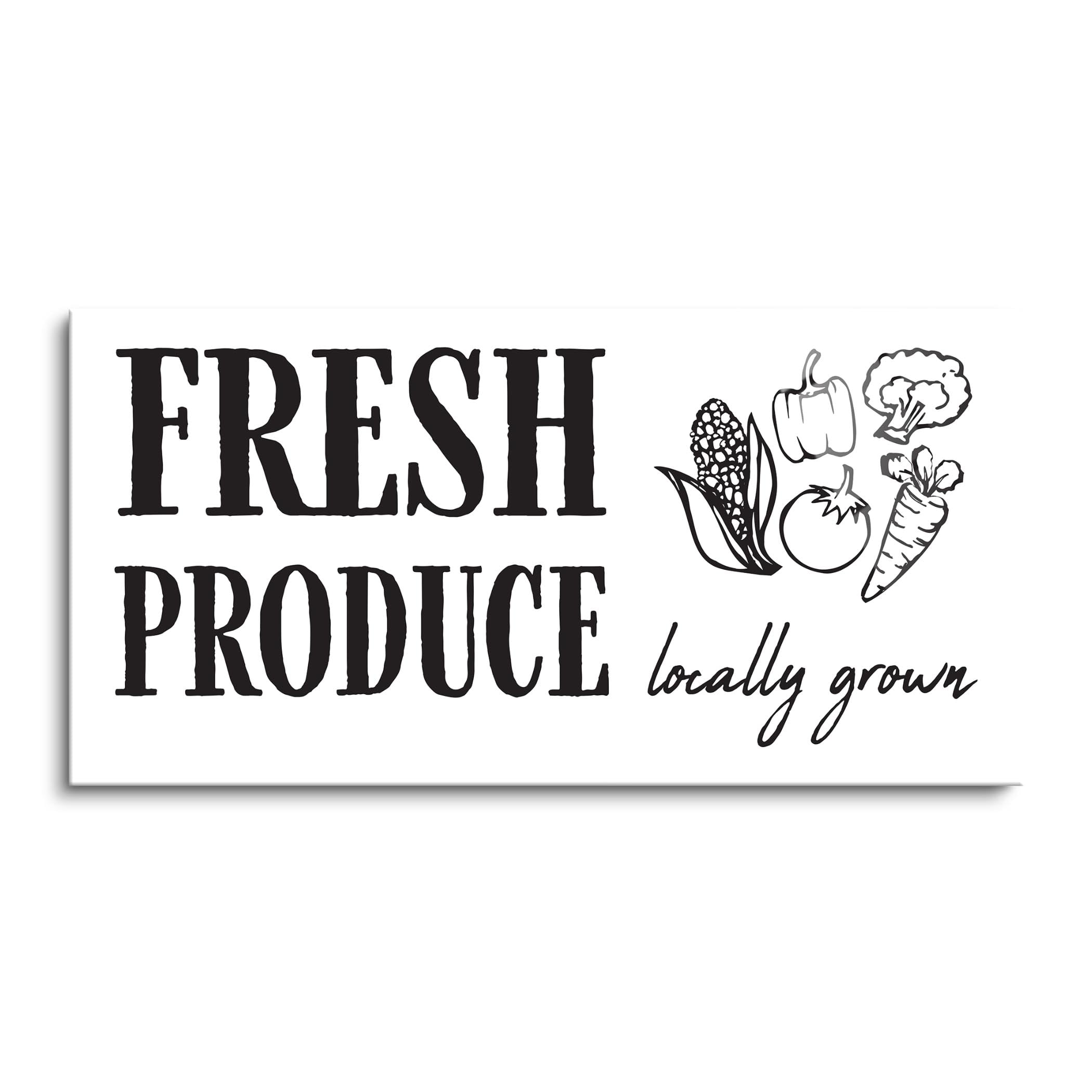 Fresh Locally Grown Black Sketch Veggies 36 x 18 Glass Wall Hanging ...