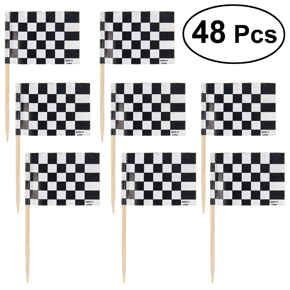 48Pcs Birthday Cake Toppers Checkered Racing Flags Decorative Cupcake ...