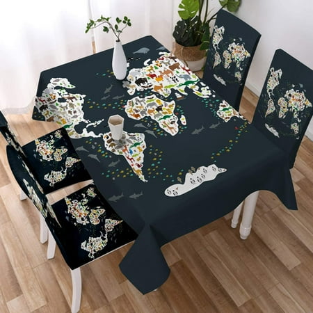 Kids' Stretchable Tablecloth Animal Map of The World Pattern Table ...
