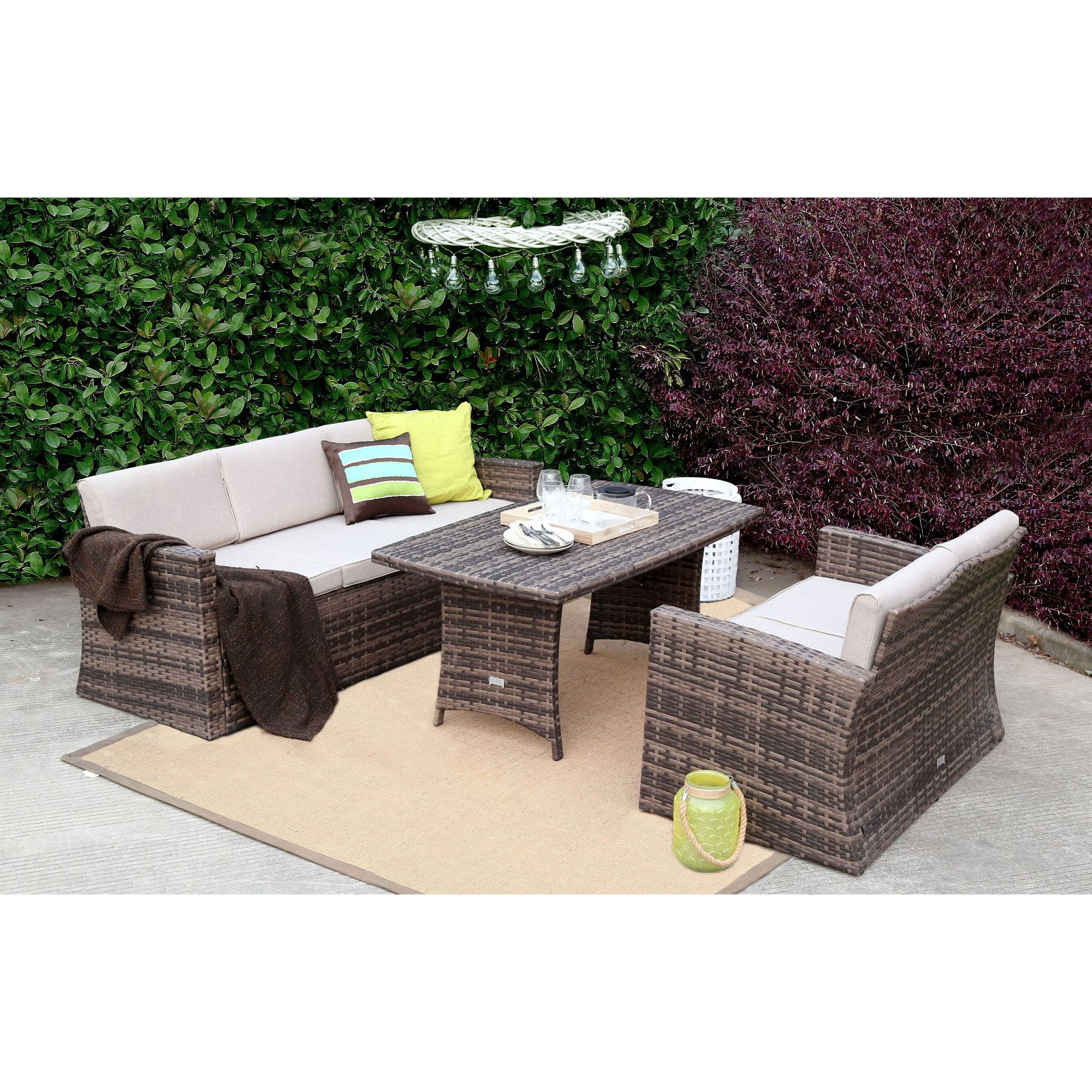 Baner Garden Rattan 3 Piece Outdoor Dining Table Set - Walmart.com