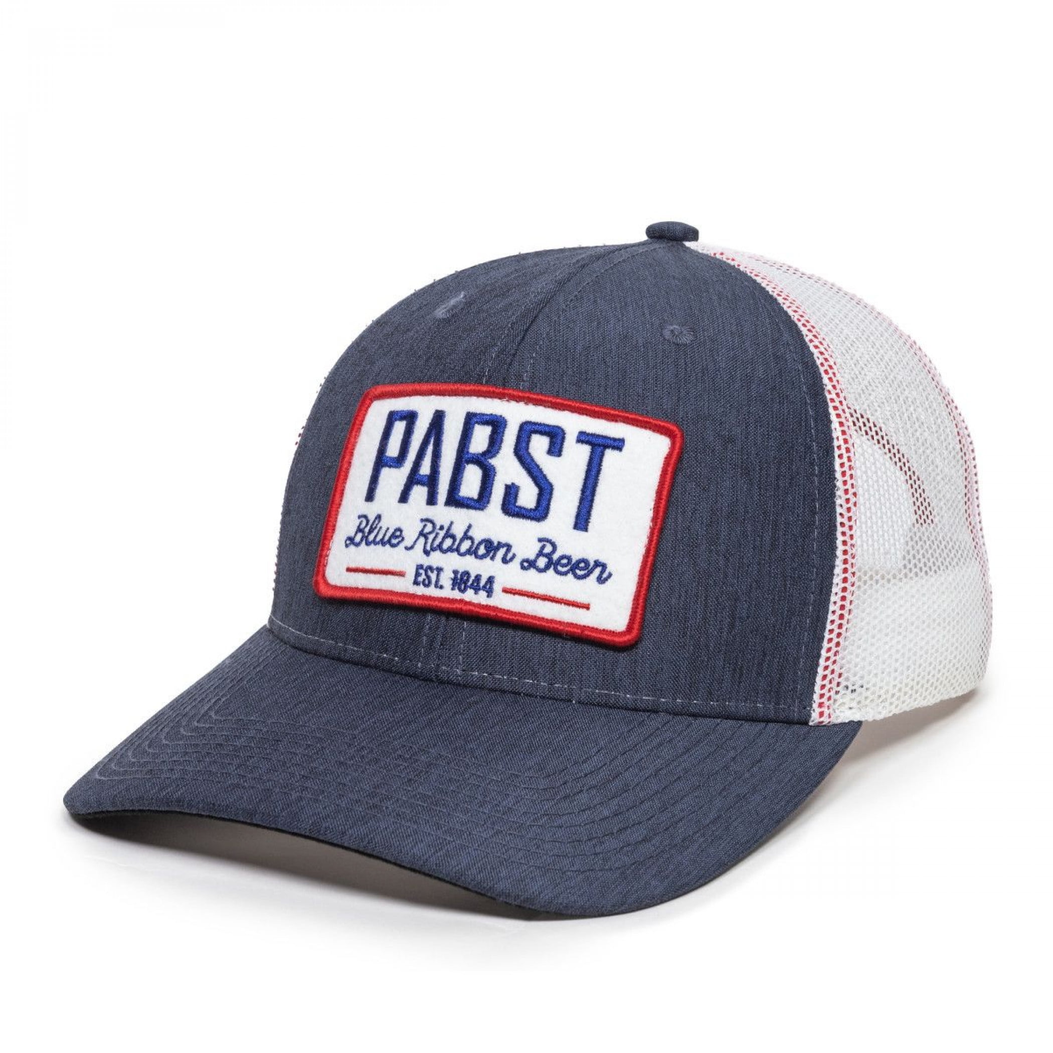 Pabst Blue Ribbon Beer Est. 1844 Logo Patch Trucker Mesh Snapback Hat ...