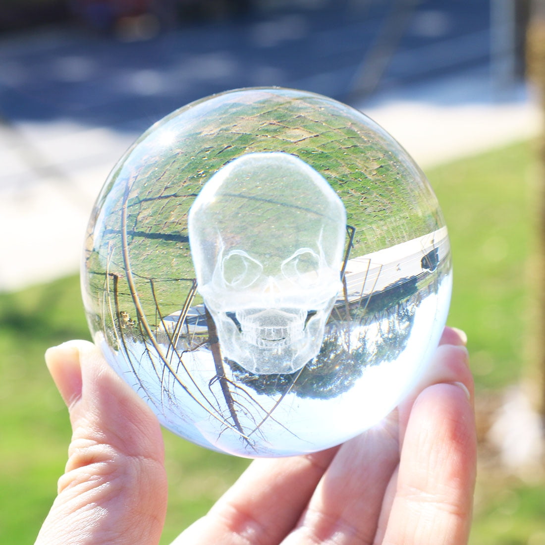 YU FENG 80mm 3D Laser Engraved Skull Quartz Glass Ball Miniatures ...