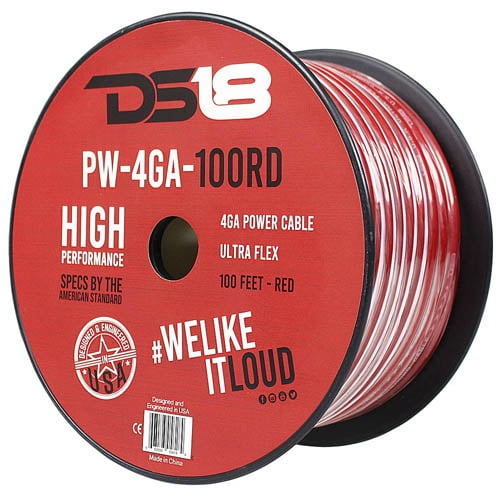 DS18 4 Gauge Power Cable 100Ft Spool Red Ultra Flex CCA Wire PW-4GA ...