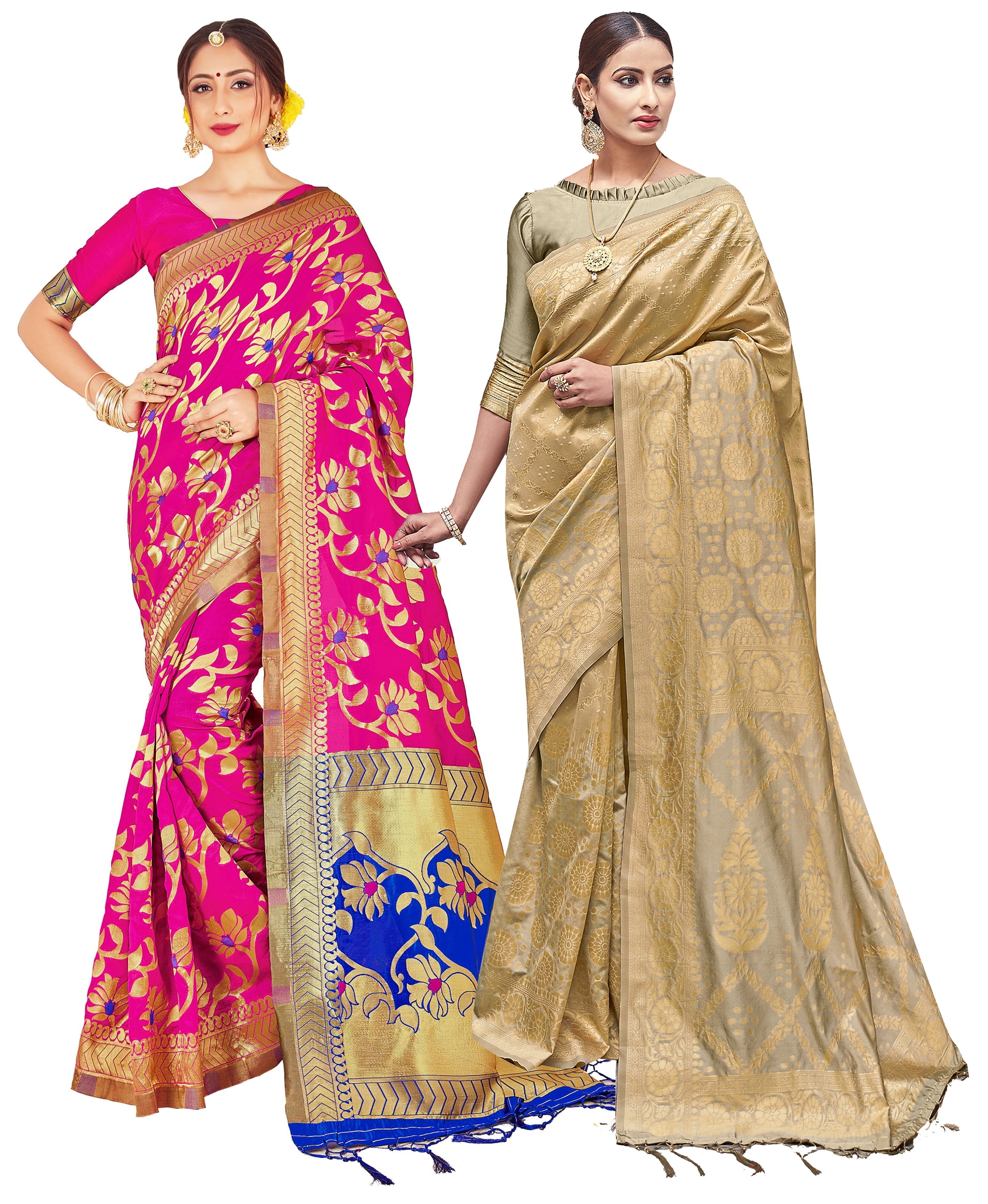 Pack of Two Sarees for Women Banarasi Art Silk Indian Wedding Sari ...
