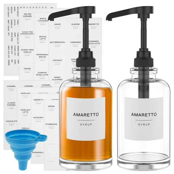 2 Pack Coffee Syrup Dispenser Set 16.9oz Reusable Glass Syrup Bottle ...