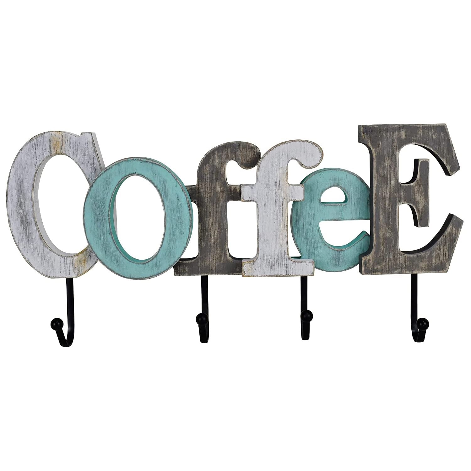 Wood Coffee Letter Sign with Hooks Wall Mounted Coffee Mug Holder ...
