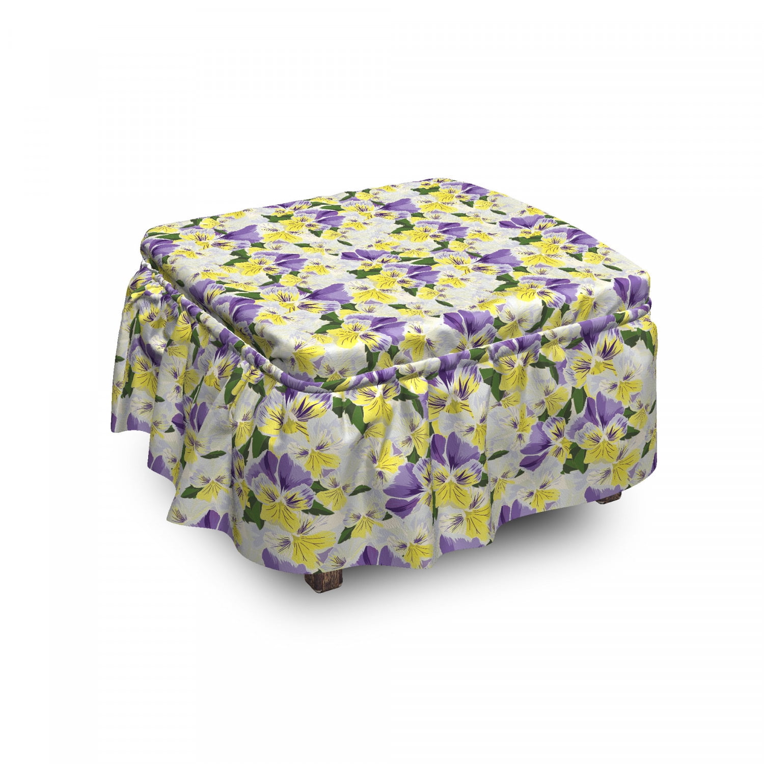 Spring Ottoman Cover, Pansy Flowers Bouquet Motif, 2 Piece Slipcover ...