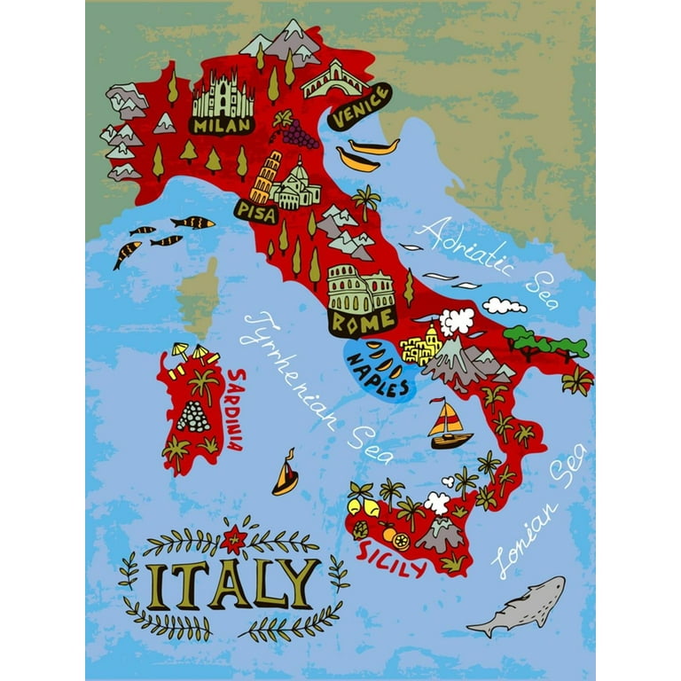 A Colorful Travel Map Of Italy