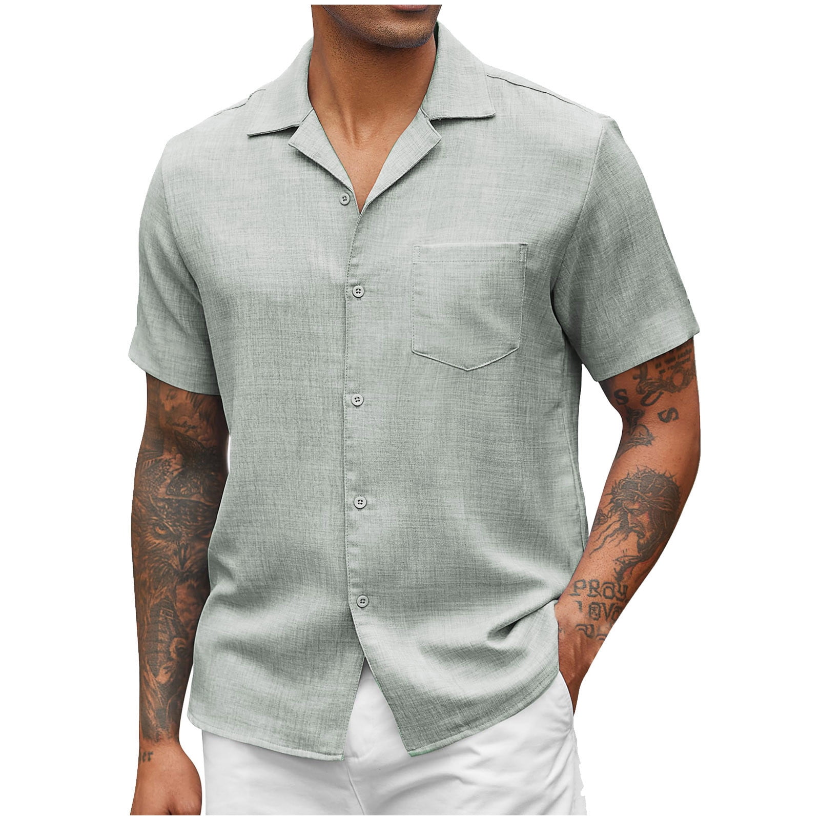 Click here for Cfhntfmh Mens Cotton Linen Button Down Shirt Light... prices