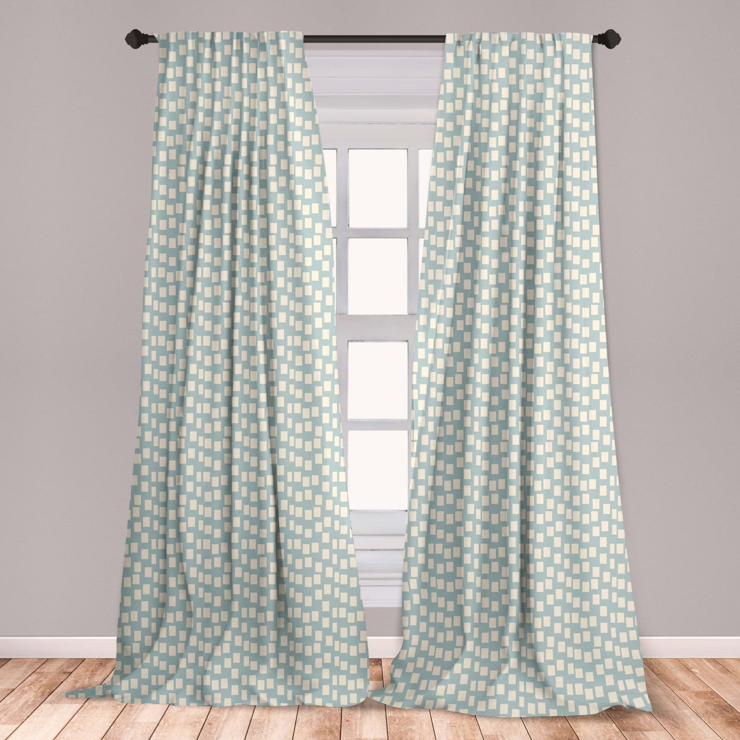 Modern Curtains 2 Panels Set Big And Small Asymmetrical Squares