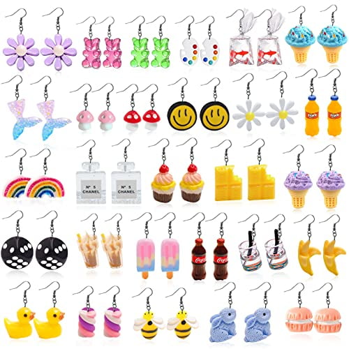 Luyi 28 Pairs Weird Cute Earrings Funny Kawaii Earrings Indie Funky ...