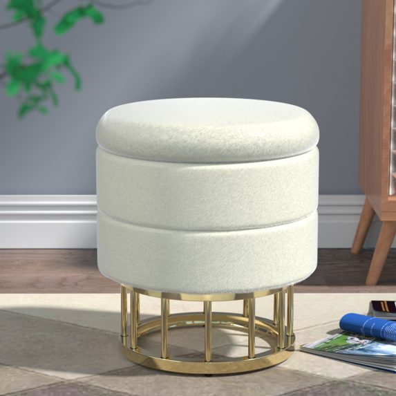 Modern Round Storage Ottoman with Gold Stainless Steel Leg, Upholstered ...