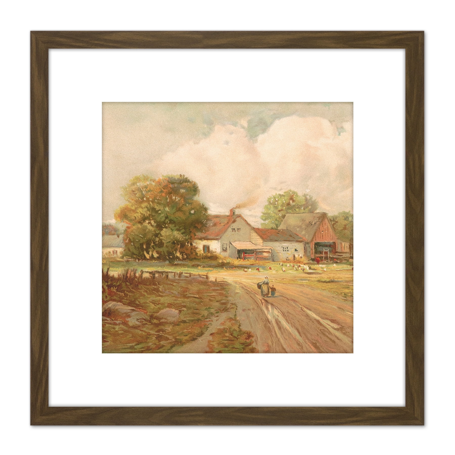 Country Home Landscape Trees Pond Painting 8X8 Inch Square Wooden ...