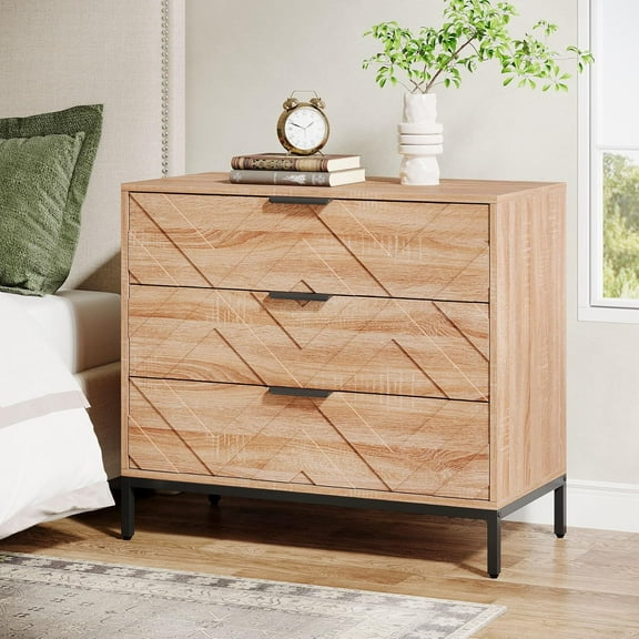 EastVita Nightstand with Drawers Bedside Table with Storage Light Wood ...