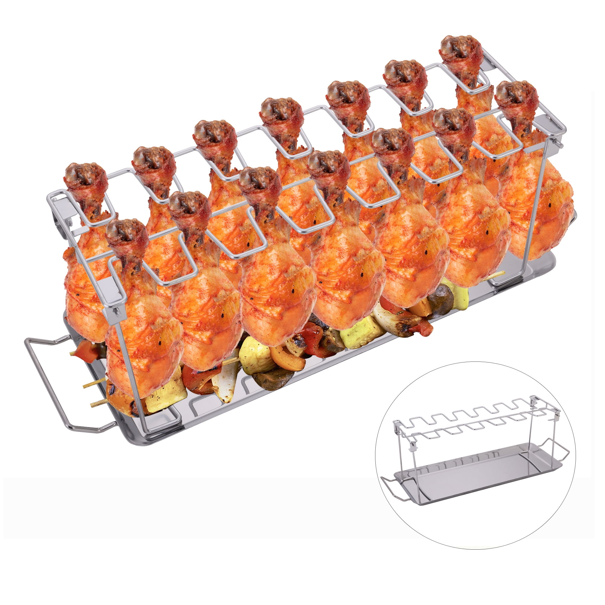 SHCKE Chicken Leg and Wing Rack, 14 Slots BBQ Chicken Drumsticks Holder ...
