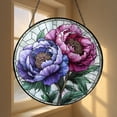Blooming Purple Peony Stained Glass Round Window Suncatcher, Floral ...