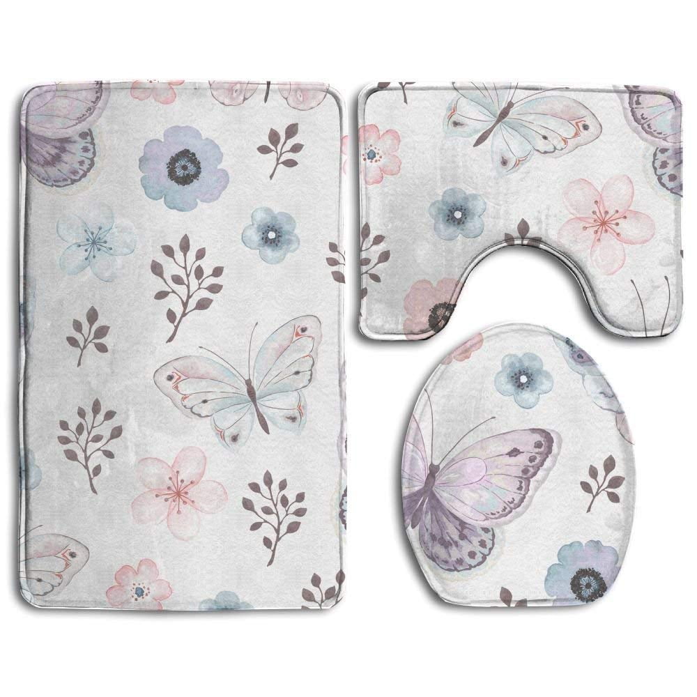 PUDMAD Baby Pretty Butterflies 3 Piece Bathroom Rugs Set Bath Rug ...