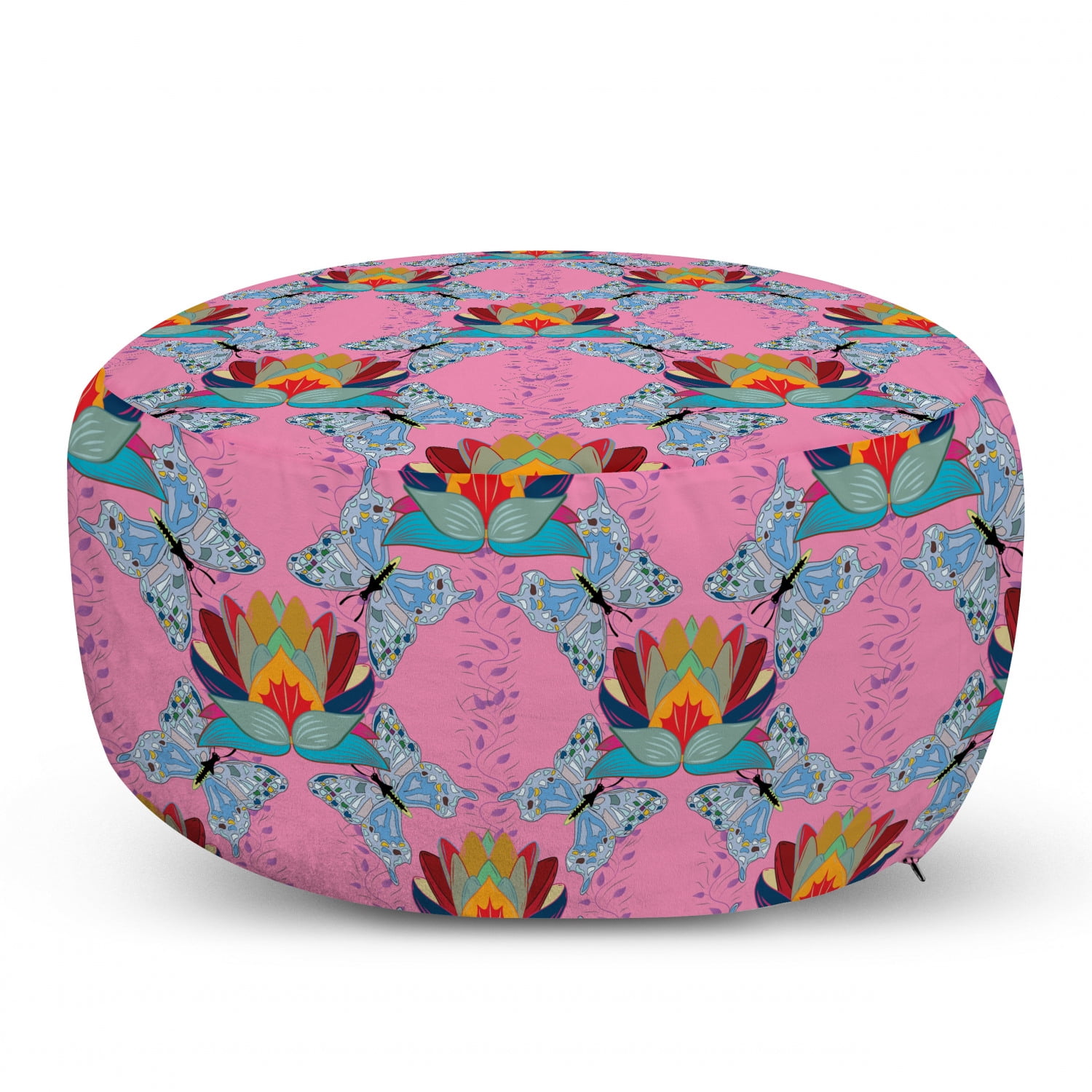Lotus Pouf Cover with Zipper, Flower of Prosperity in Orient Sketch ...