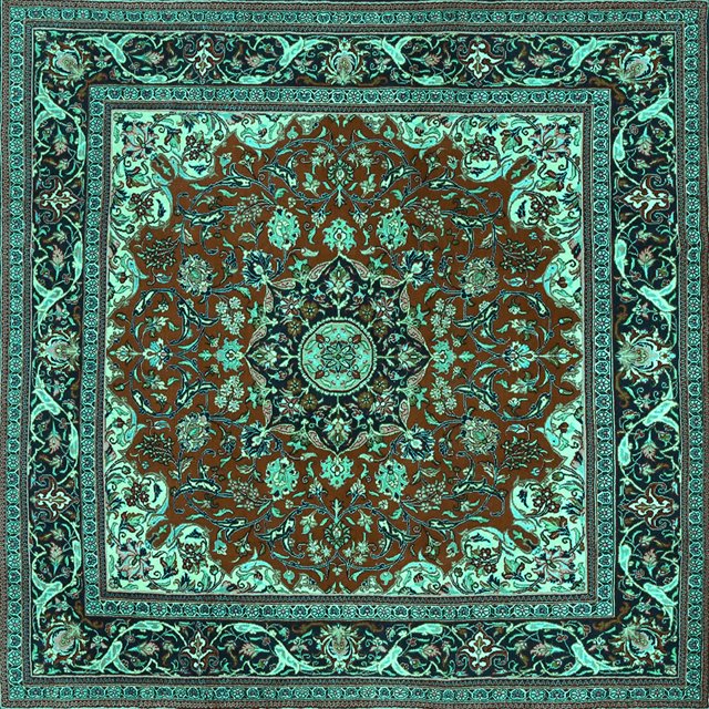 Ahgly Company Machine Washable Indoor Square Medallion Turquoise Blue ...
