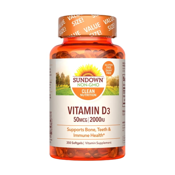 Sundown Vitamin D3 2000 IU Softgels, Supports Bone, Teeth, and Immune ...