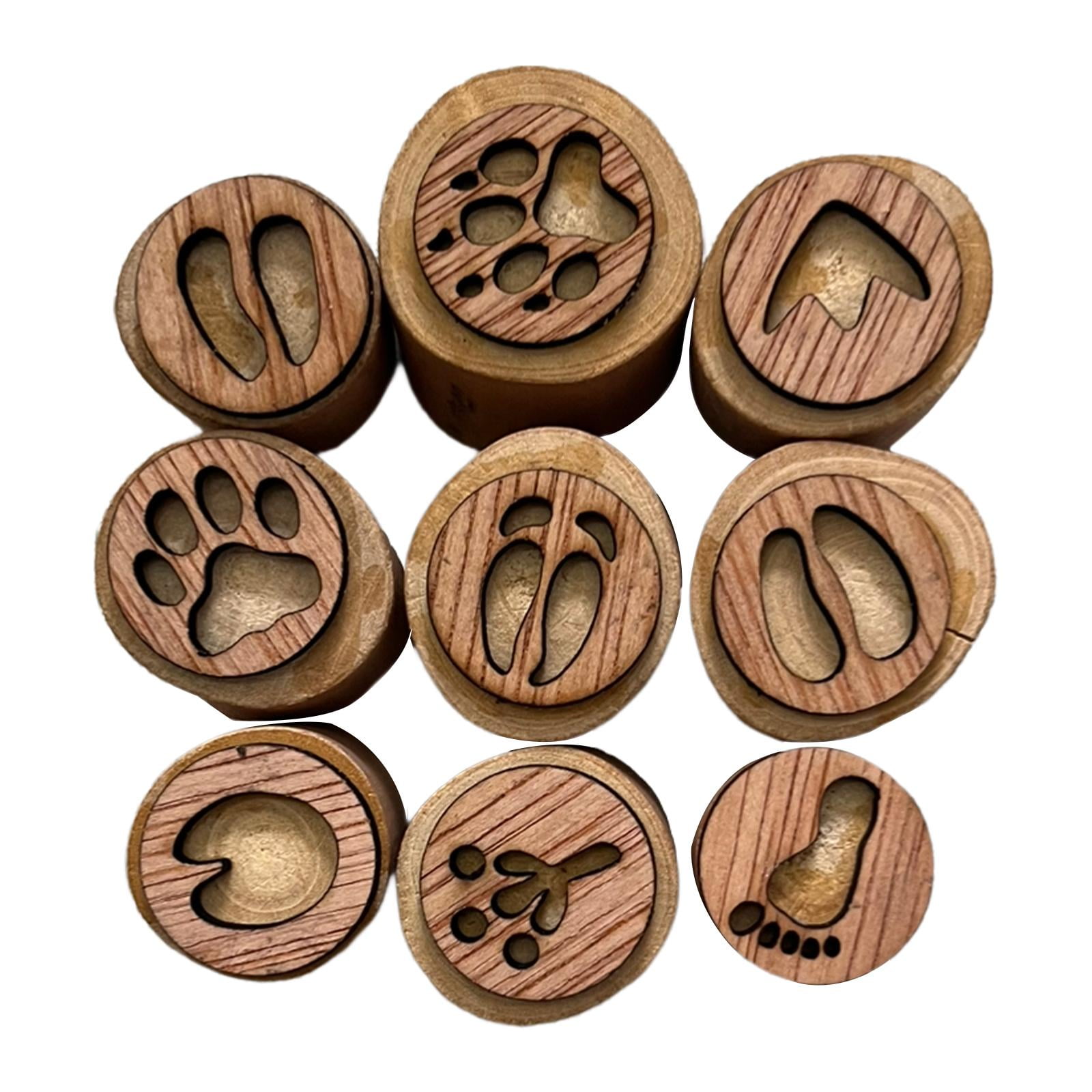 9Pcs Wooden Stamp Set, Animals Foot Print Stamp Handmade Kids Girls ...