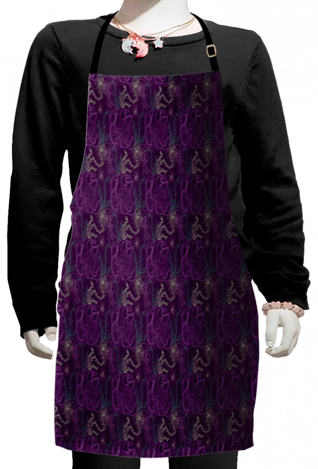 Octopus Kids Apron, Art Animal Pattern Jellyfish Marine Plants and ...