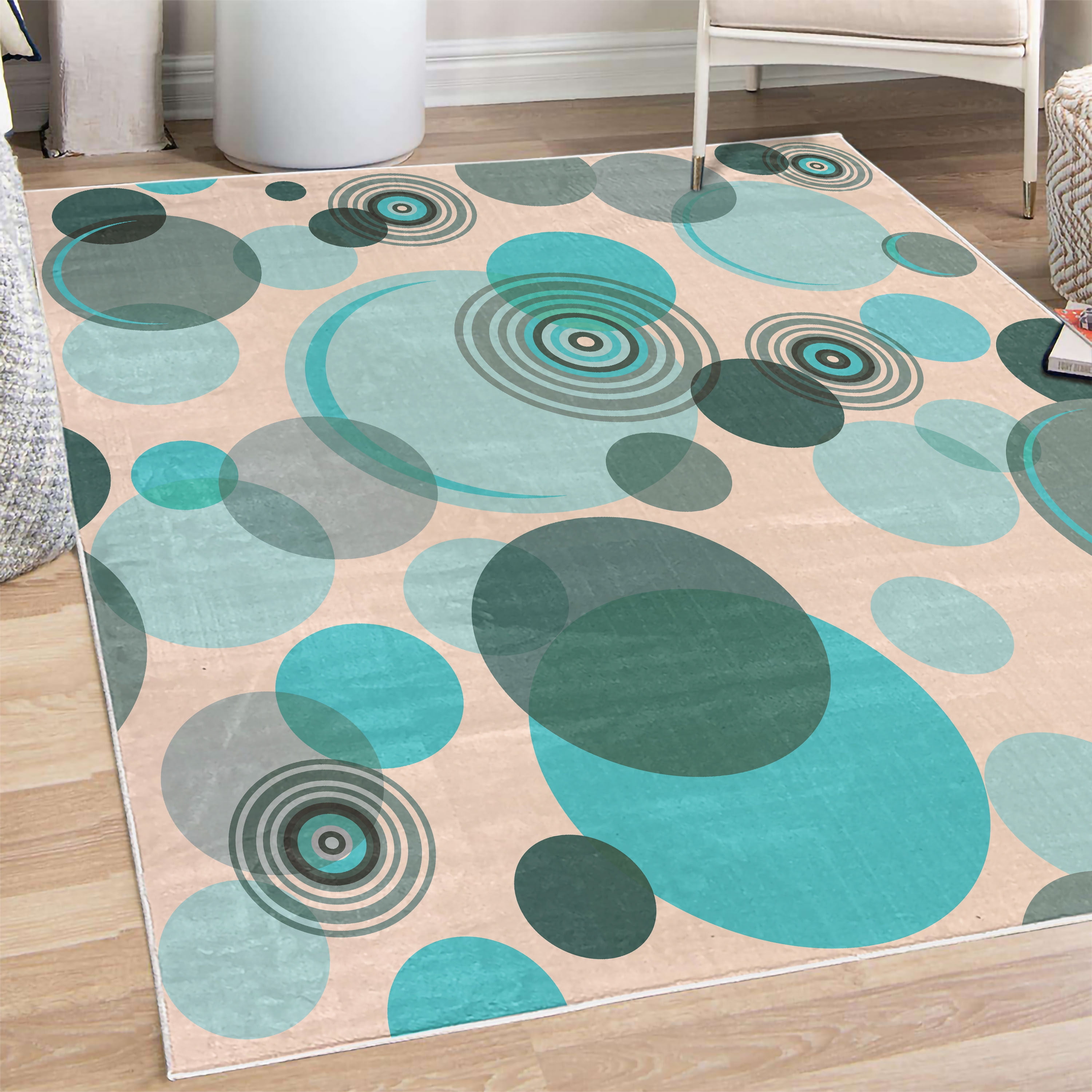 Earth Tones Decorative Rug, Abstract Pastel Pattern with Overlapping ...