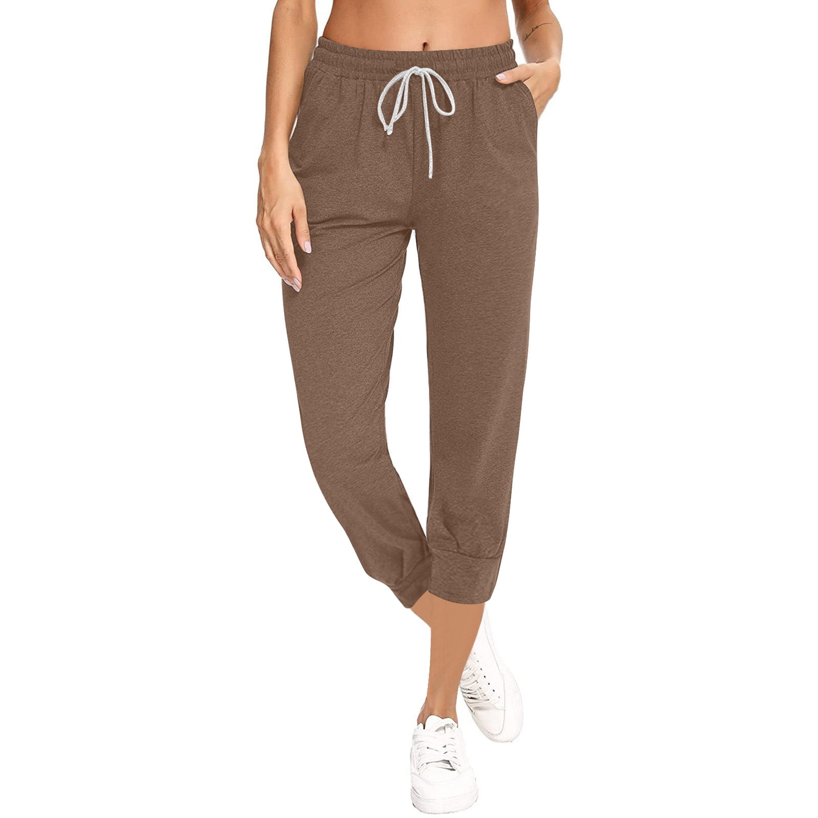 XFLWAM Capri Sweatpants for Women Casual Drawstring Elastic Waist Track ...