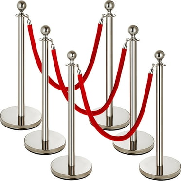Costway 6Pcs Stanchion Posts, Queue Pole with Retractable Red Belt ...