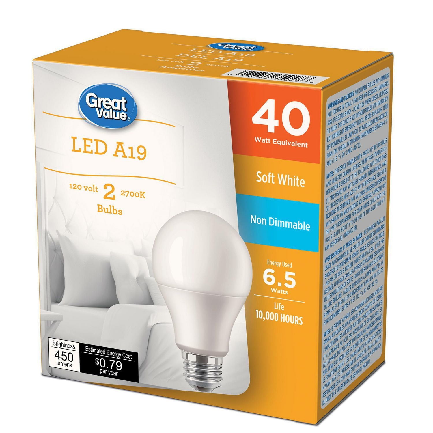 Click here for Great Value 40w A19 Soft White Led Bulbs 2-Pack prices