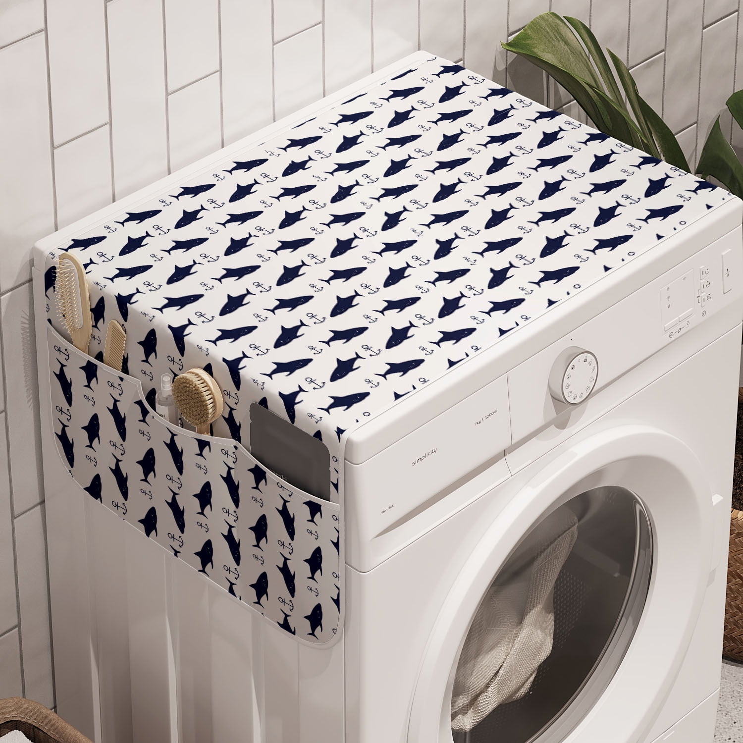 Anchor Washing Machine Organizer, Aquatic Pattern with Sharks and ...