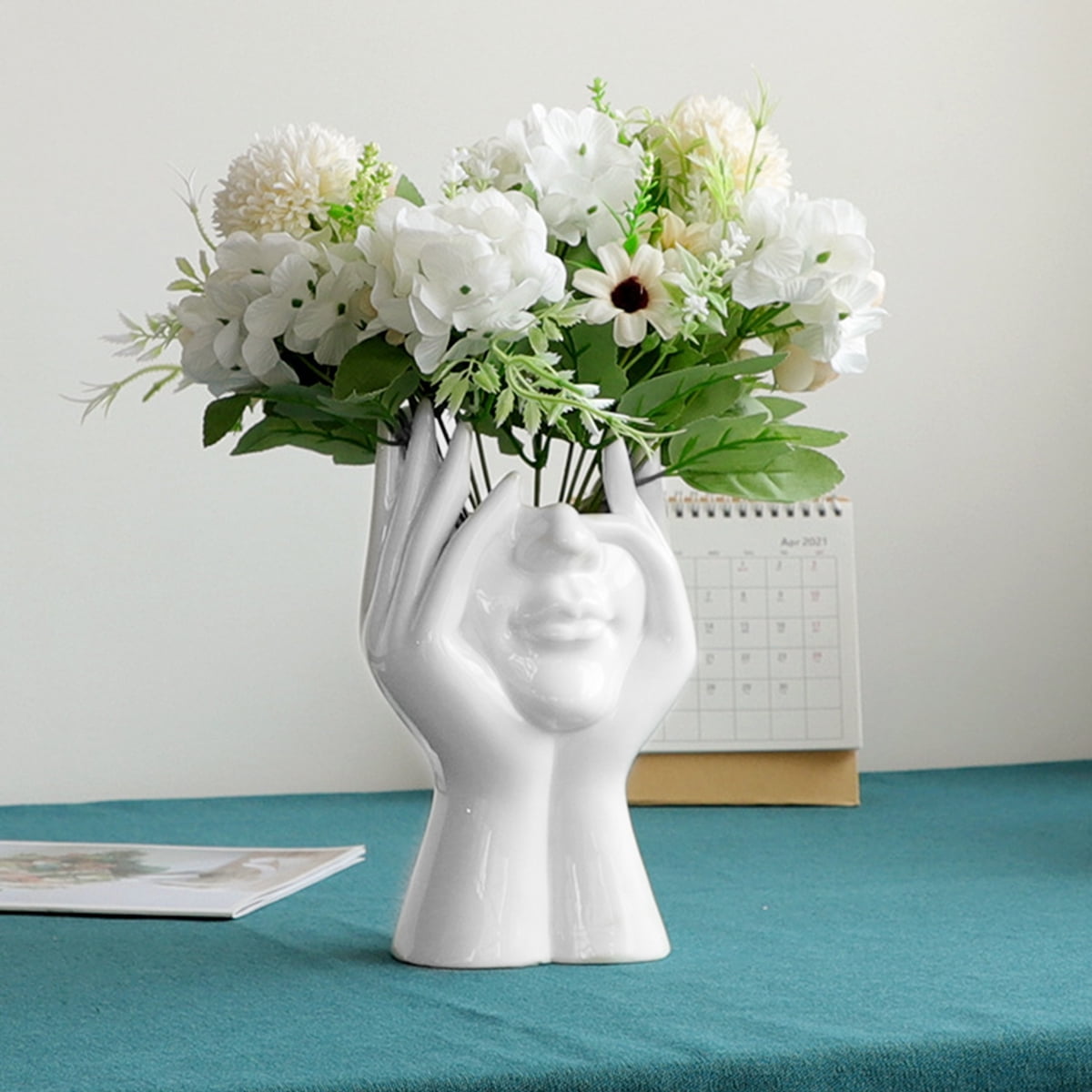 Buy Willstar Ceramic Vase Hand Hold Human Face Vase Abstract Face ...