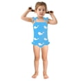 Blue White Whales Pattern Girls' One-Piece Swimsuit Bowknot Tie ...
