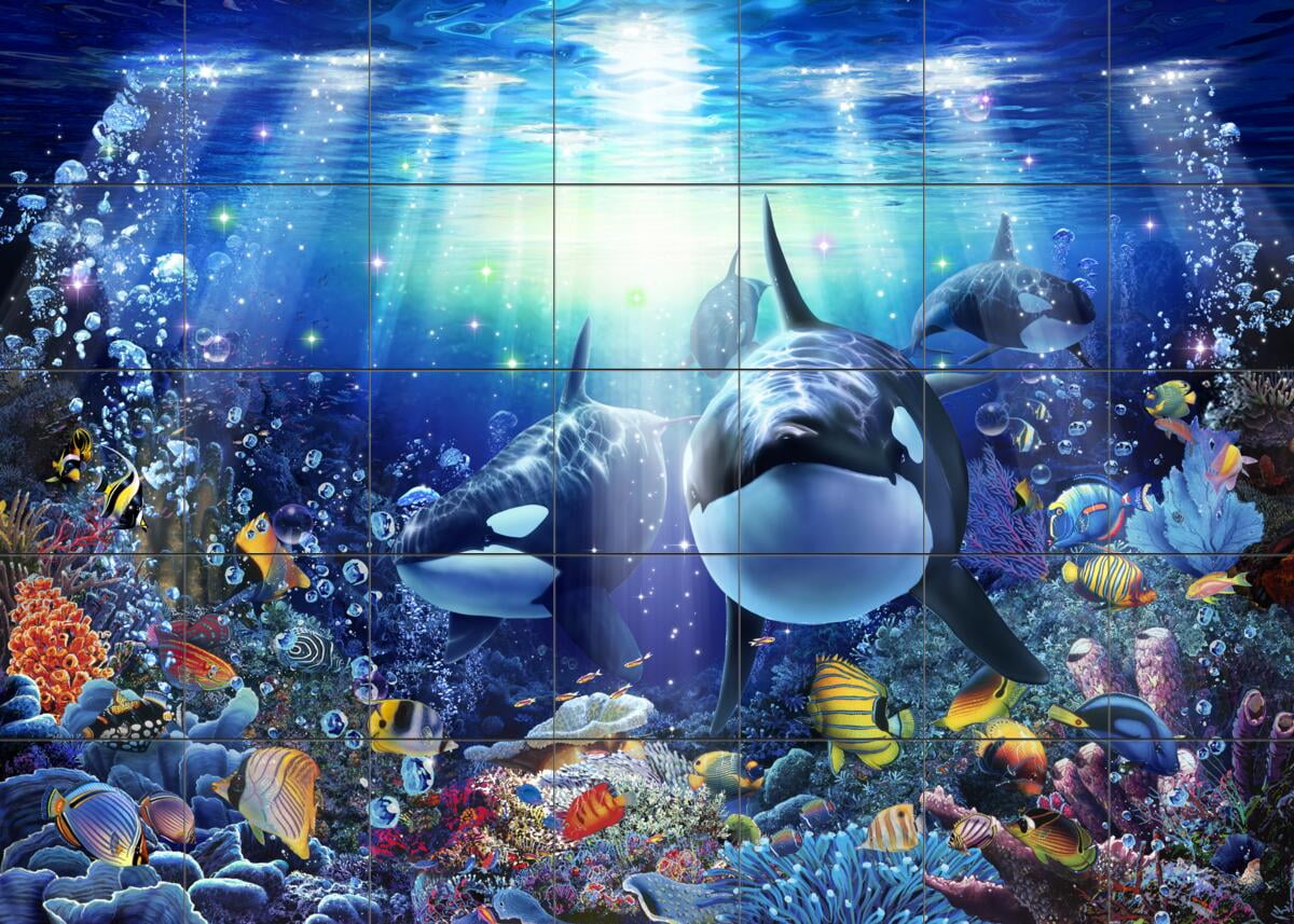 Tile Mural Bathroom Backsplash - Orca Reef - by Christian Riese Lassen ...