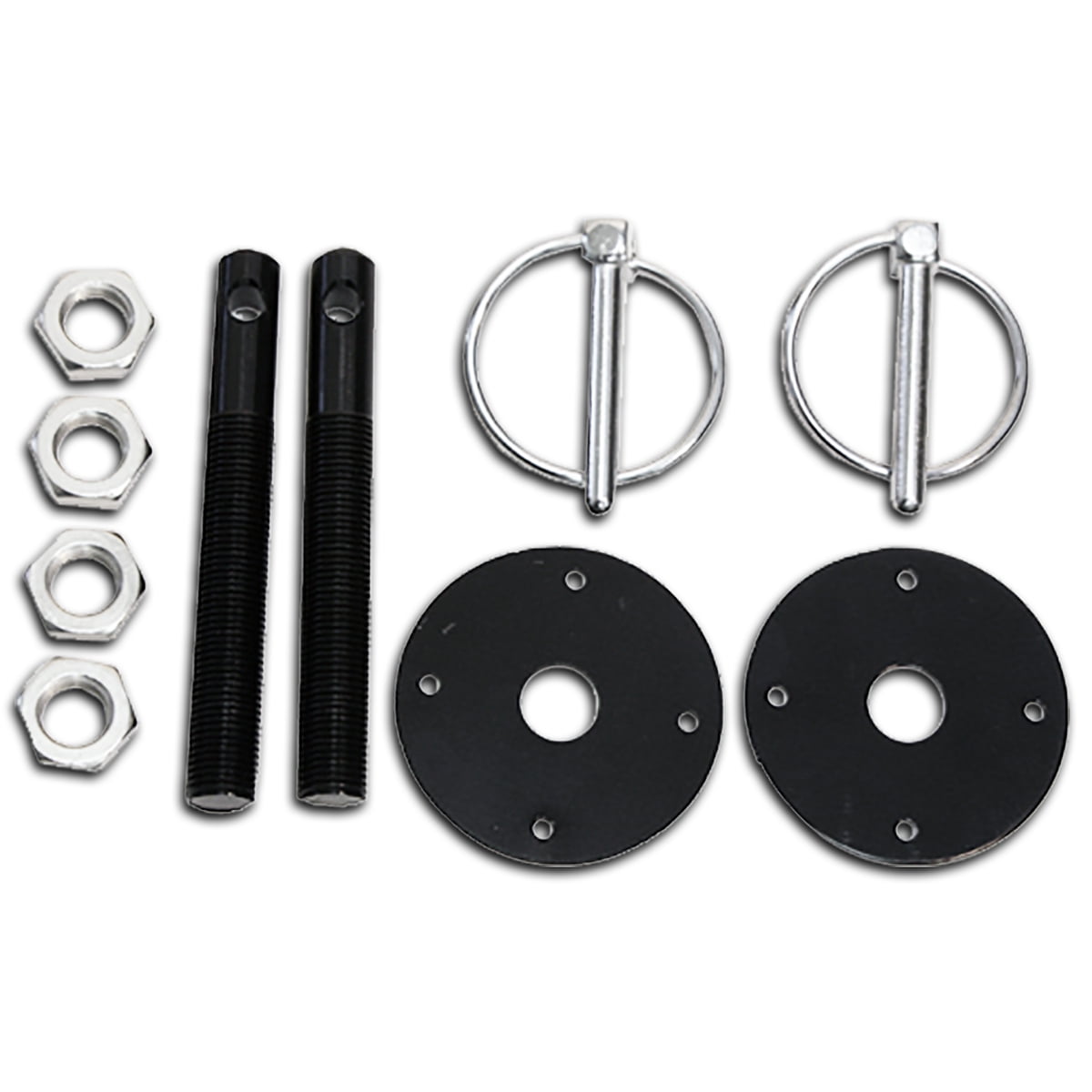 2x Black Aluminum Hood Pin Kit 1/4" Flip Over Ring 1/2 x 4 Steel Pin ...