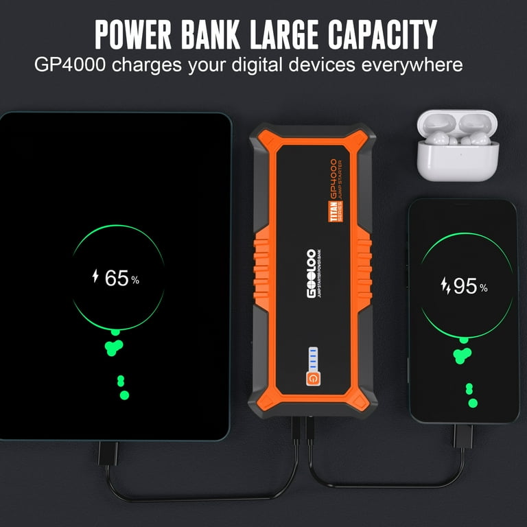 GOOLOO Car Jump Starter 4000A Peak 12V Battery Jumper Pack for All Gas and Up to 10.0L Diesel Engine Portable Battery Booster Box with USB Quick Charge and Type C SuperSafe Orange Shop