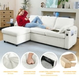 Sectional Sleeper Sofa L shaped Charging Couch with Usb Storage Chaise ...