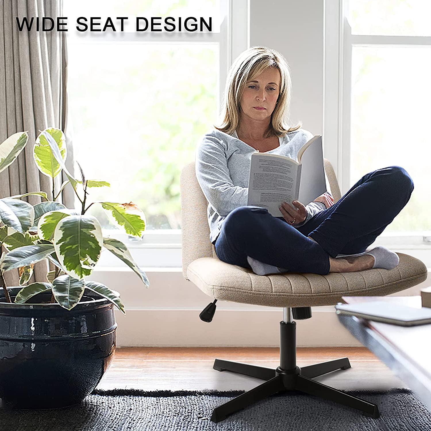 Buy Waleaf Armless Office Desk Chair No Wheels for Girl Women,Fabric ...