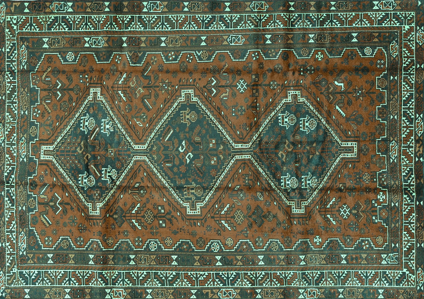 Ahgly Company Indoor Rectangle Persian Turquoise Blue Traditional Area ...