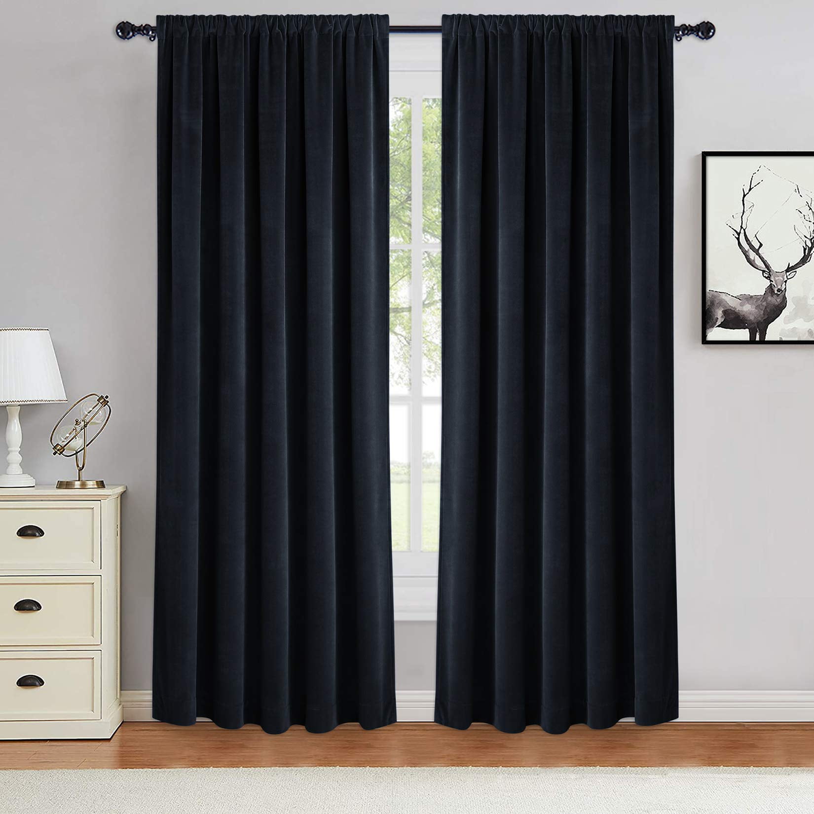 Kitsin Thick Velvet Curtains, Heavy Duty Velvet Light Blocking Rod ...