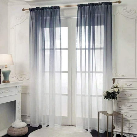 Qianli Rideaux Voilage Blanc Gris 140 x 240cm Dégradé de Couleur A œillet Transparent Voile ...