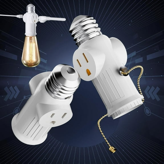2 Pack White Light Bulb Socket Outlet Adapter With Pull Chain Switch ...