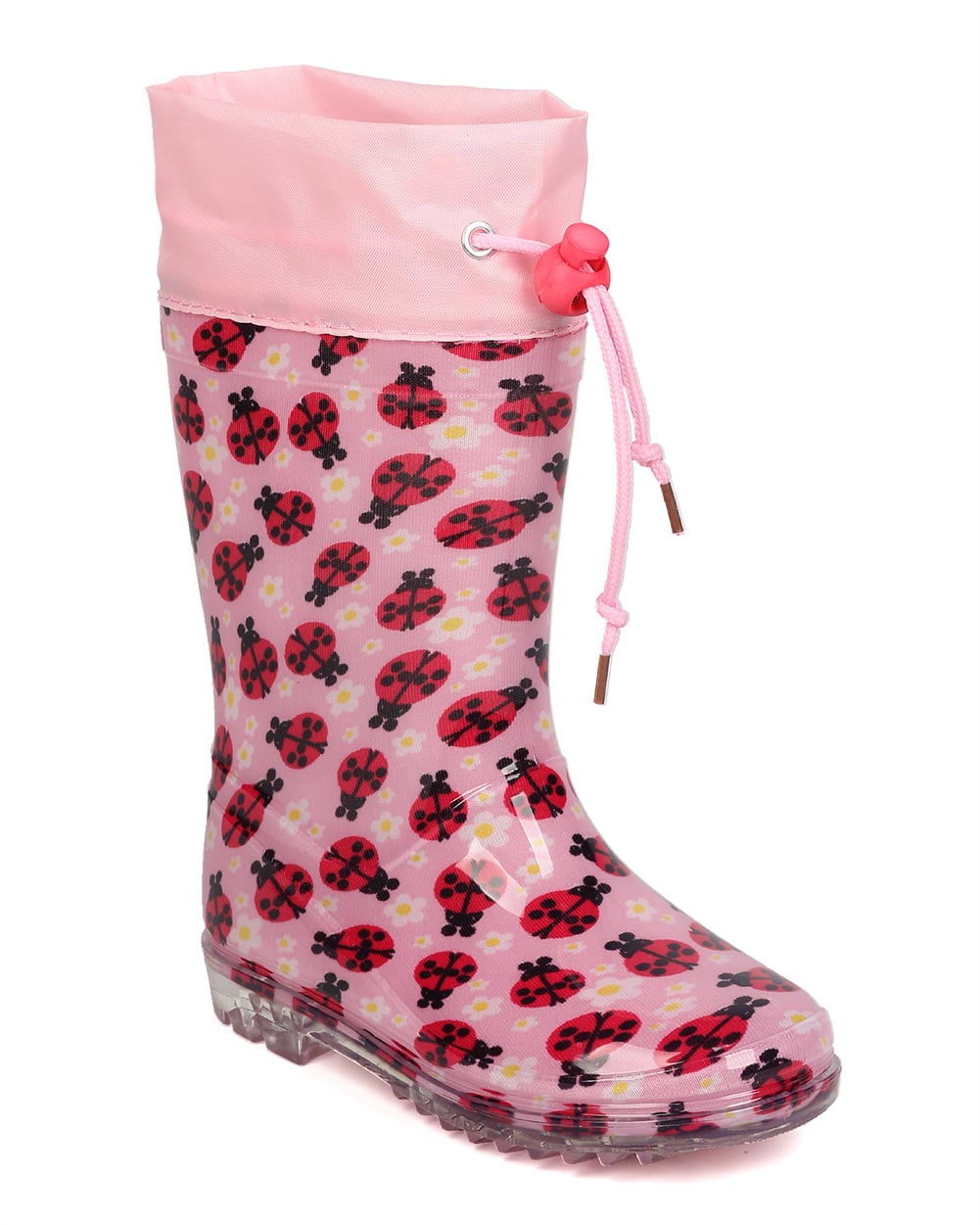 New Girl Jelly Beans Ladybug PVC Ladybug Lug Sole Drawstring Rain Boot ...
