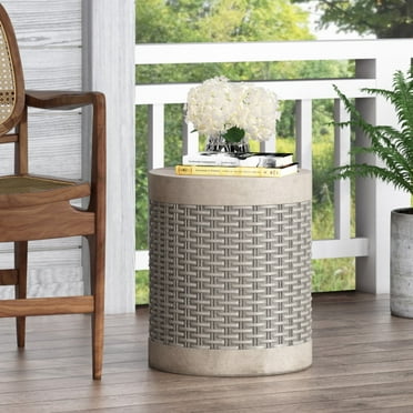 GDF Studio Attola Outdoor Lightweight Cement End Table, Modern Patio ...