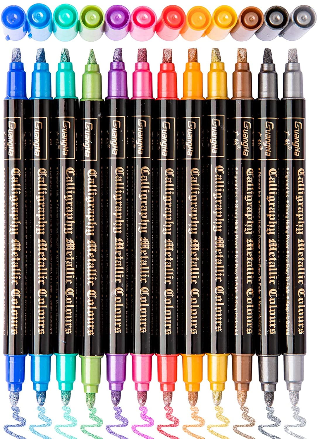 Merallic Marker Pens 12 Color Dual Tip Metallic Outline Pens Glittery ...