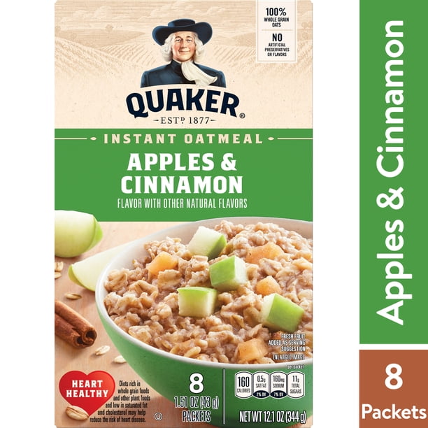 Quaker Instant Oatmeal, Apple & Cinnamon, 12.1 Oz, 8 Packets - Walmart.com
