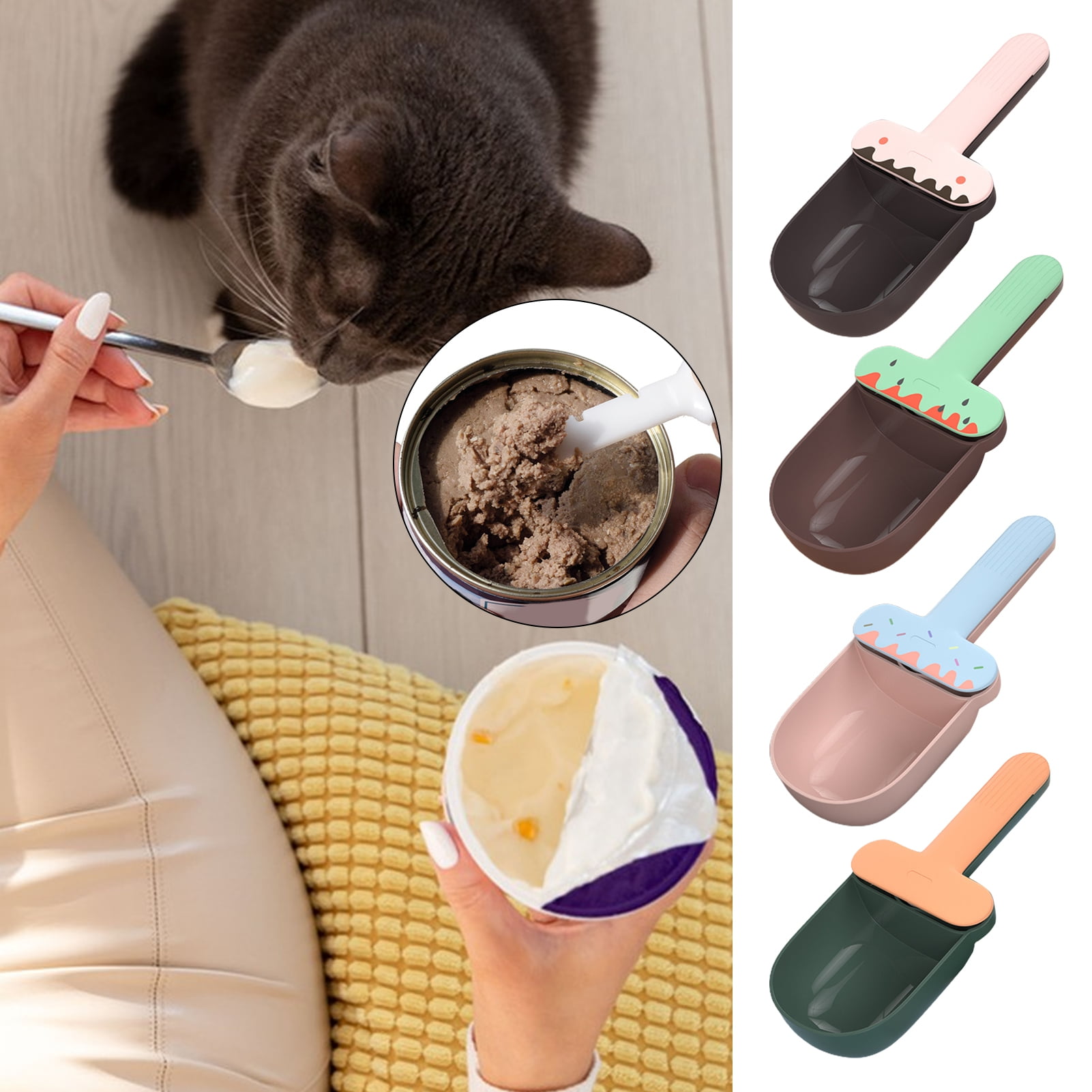 Visland Cat Food Spoon Easy to Clean Rotary Handle Ice Cream Shape ...