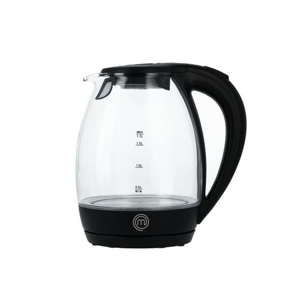 MasterChef Electric Tea Kettle, Glass and Black Water Boiler, 1.8-Qt ...