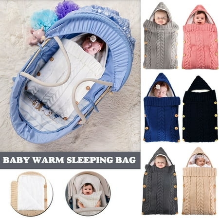 Baby Hooded Swaddle Knit Wrap Warm Blanket Pram Pushchair Stroller ...
